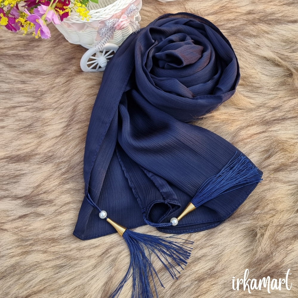 Elegant Satin Silk Hijab – Dark Blue – Irka Mart